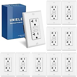 (10 Pack) UNIELE 20 Amp Slim Non-Tamper Resistant GFCI Outlet, GFI Receptacle with LED Indicator, 20A/125V, Wallplate Included, ETL Certified