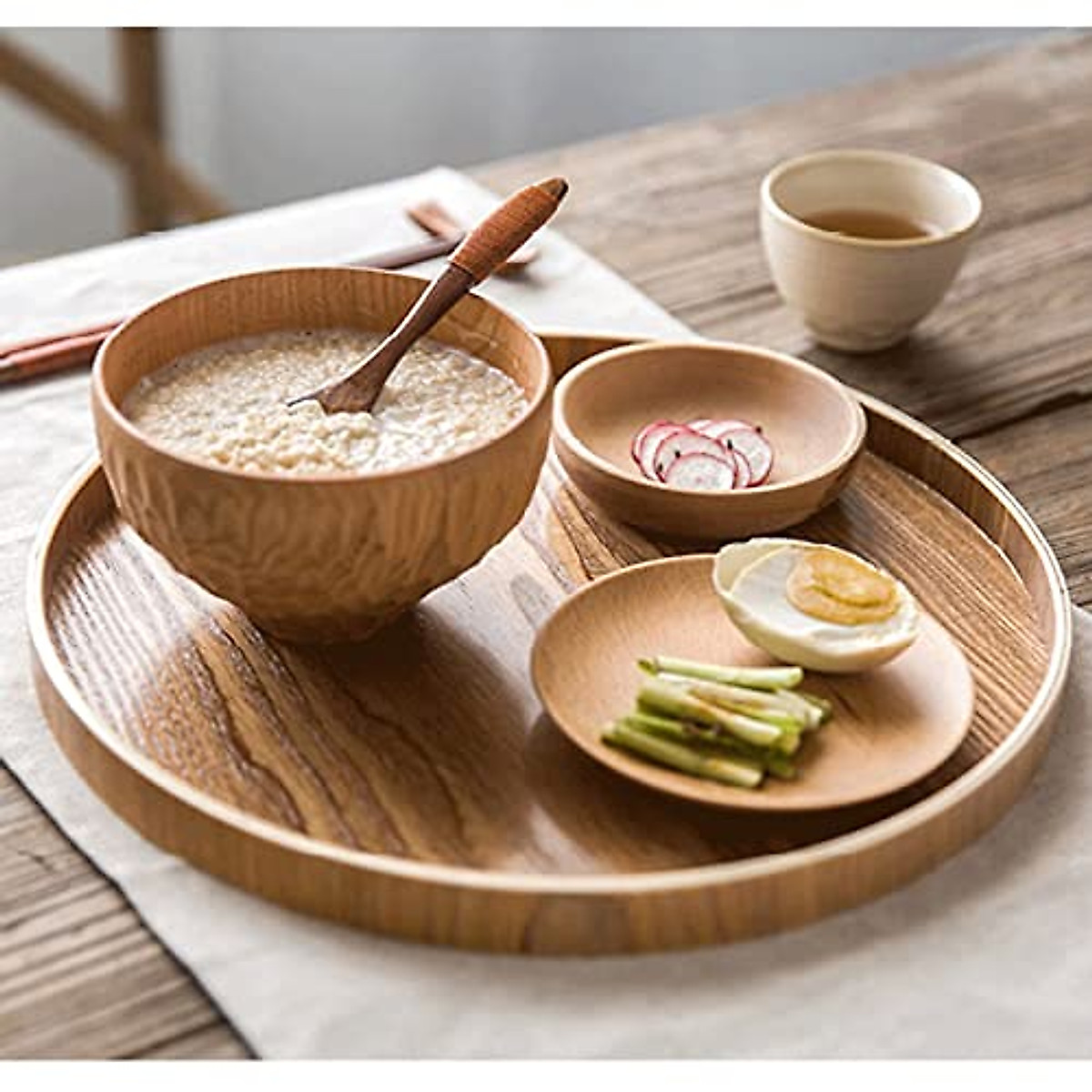 Serving Trays Round Tray Wooden Tray Serving Tray Home Food Tray Suitable for Dessert Tea Coffee Beverage Elegant Decorative Tray (Size : Medium)