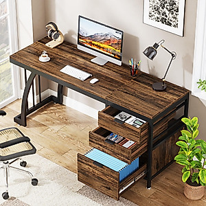 Tribesigns Computer Desk with 3 Drawers, 59-Inch PC Desk with Reversible Drawers, Industrial Study Writing Table Workstation with File Storage for Home Office, Rustic Brown