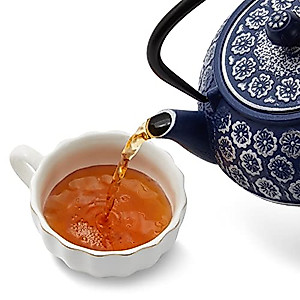 Blue Cast Iron Chinese Teapot with Infuser for Loose Leaf Tea, Includes Handle and Removable Lid (34oz)