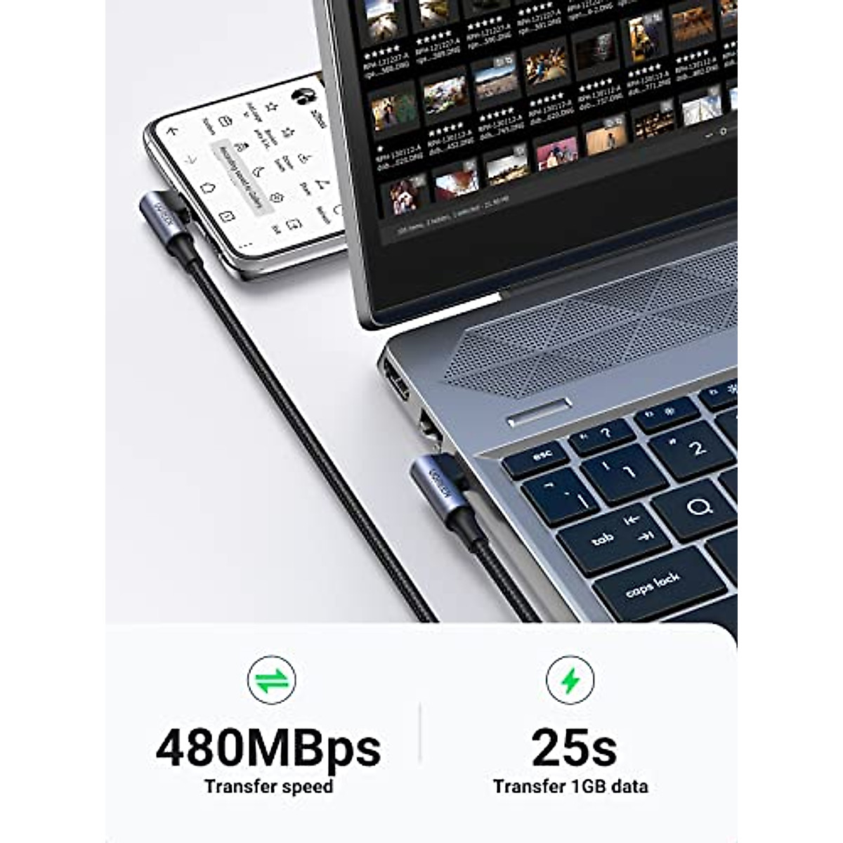 UGREEN 100W USB C Cable 90 Degree PD3.0 Fast Charging Compatible with MacBook Pro 2022, iPad Pro 2022, Elitebook, Dell XPS/Inspiron, Samsung Galaxy S23/S22/Z Fold, Pixel, Switch, etc. 3.3FT