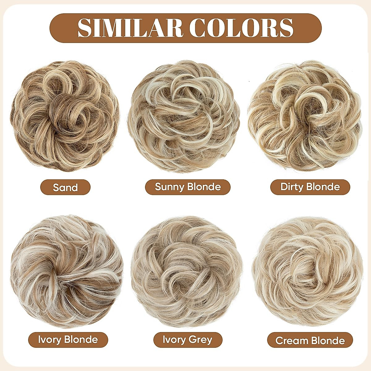 CJL HAIR Large Messy Bun Hair Piece Wavy Curly Scrunchies Synthetic Chignon Ponytail Hair Extensions Thick Updo Hairpieces for Women Dirty Blonde