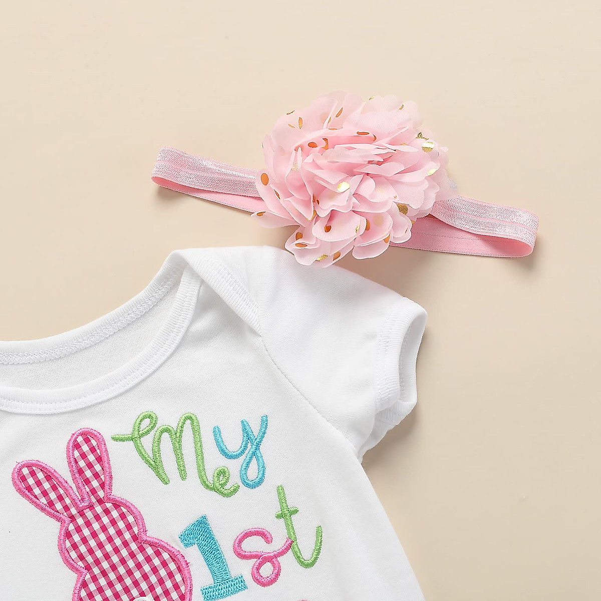 Huppeiiy Baby Girl My First Easter Skirt Set Little Sweety Bunny Flare Lace Romper Skirt+Leg Warmers+Cute Headband (Pink,0-3 Months)