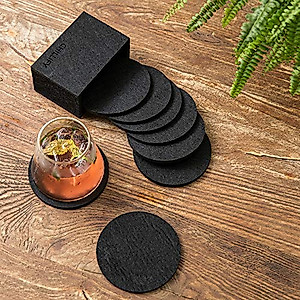 Chillify Felt Coasters with Holder | Kitchen Home Decor Gift | Non-Slip, Water Resistant, Washable | Set of 8 | Black