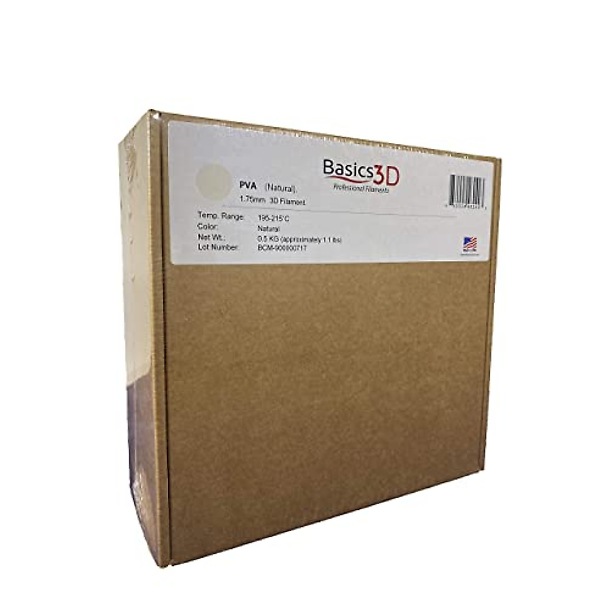 Basics 3D Professional 3D Printer Filament, PVA (Water Soluble Support Material), Natural Color, 1.75mm, 0.5 Kg, Made in USA