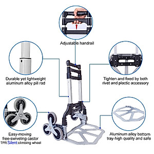 Folding Hand Truck, 165lbs Load Stair Climbing Cart with Silent Wheel, Light Weight Portable Folding Dolly Multi-fuctional Foldable Hand Cart Heavy Duty Utility Cart for Home Office & Travel Use