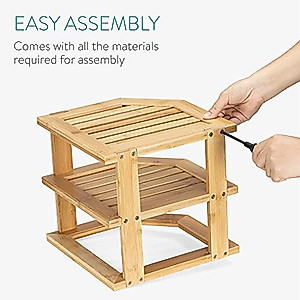 Navaris Bamboo Corner Shelf - Kitchen or Bathroom Corner Shelf Organizer - 9.5" High 3 Tier Storage Shelf for Countertop, Cabinet, Counter, Pantry