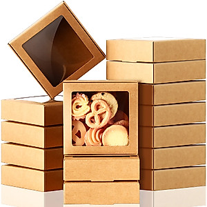 Zonon 30 Pcs Soap Boxes for Homemade Soap Boxes Packaging Small Gift Box Mini Kraft Treat Boxes with Window Present Packaging Box for Bakery Candy Soap Making,4.13 x 4.13 x 1.18 Inch(Brown)