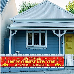 PTFNY 2023 Chinese New Year Party Decorations New Year Party Banner Year of The Rabbit Party Banner Chinese New Year Decorations for Spring Festival Supplies Outdoor Indoor Decor