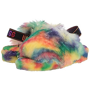 UGG All Gender Adult Fluff Yeah Pride Slipper, Rainbow, Women's Size 5 / Men's Size 3