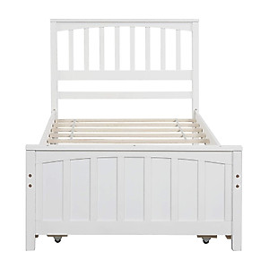 Harper & Bright Designs Twin Bed Frame with Trundle, Kids Platform Twin Bed with Pull Out Trundle,Solid Wood, No Box Spring Needed (White (Trundle))