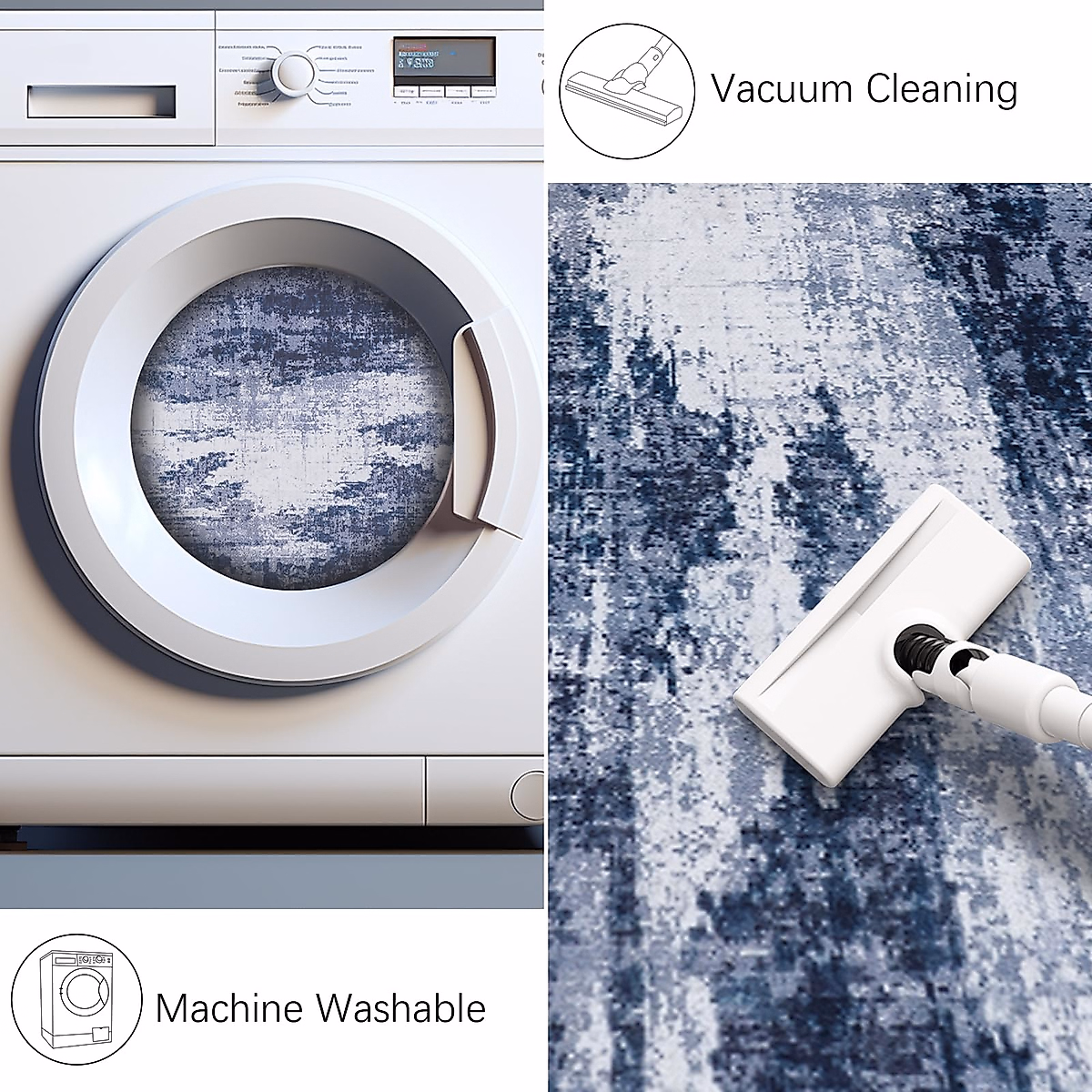 BRICHOEE Modern Washable Area Rug, 2x3 Navy and Grey Small Bath Rug Soft Non-Slip Abstract Entryway Mat, Indoor Floor Mat Accent Carpet for Bathroom Enterance