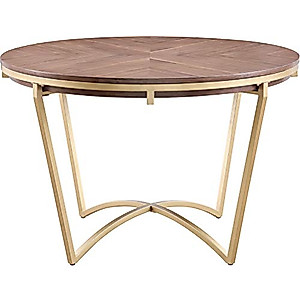 Meridian Furniture Eleanor Collection Modern | Contemporary Rich Walnut Veneer Dining Table with Brushed Gold Base in Natural Finish, 46" W x 46" D x 30" H