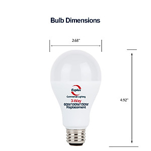Explux Flicker-Free LED A21 3-Way Light Bulb with EyeComfort Technology, 60W/100W/150W Equivalent, 800/1700/2450 Lumens, 5000K Daylight, 2-Pack