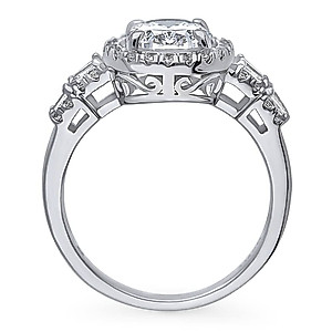 BERRICLE Sterling Silver Halo Wedding Engagement Rings Oval Cut Cubic Zirconia CZ Statement Art Deco Ring for Women, Rhodium Plated Size 6