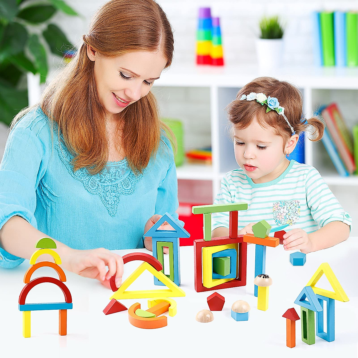 Montessori Toys for 2 Year Old Boys Girls Wooden Toys for Toddlers 1-3, 26 Pcs Wooden Stacking Toys for Preschool Kids