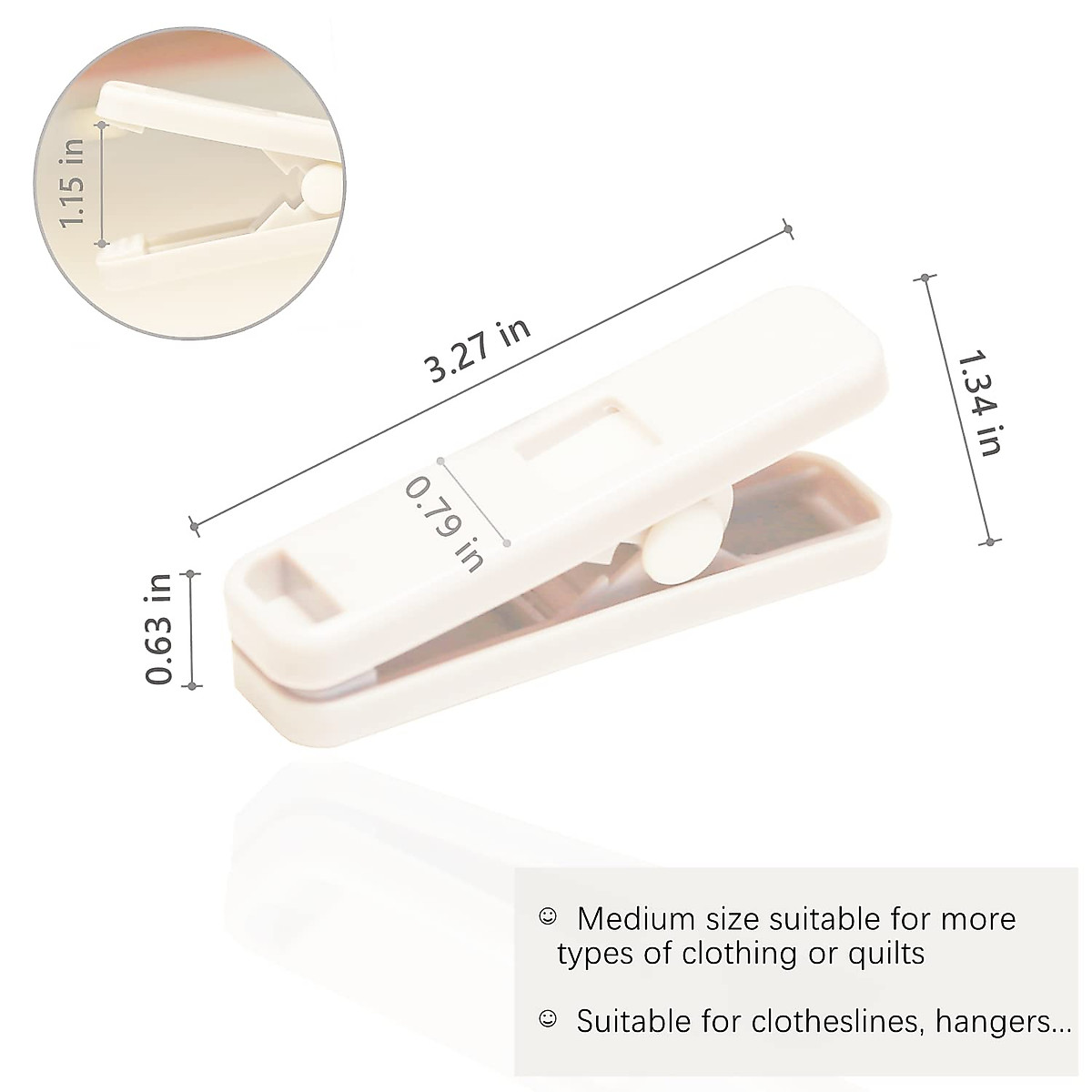 Strong Plastic Clothespins-16 Pack Heavy Duty Laundry Clothes Pins, Strong Clips, Non-Slip Clothes Pegs, Chip Clips, Hanger Clip, Rustless, Windproof, Heatproof-White