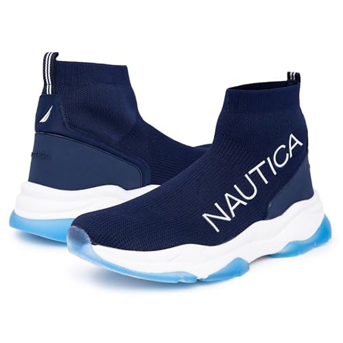 Nautica Men's Slip-On Sneaker High Top Socks Shoes with Ankle Support – Comfortable & Breathable Lace-Up Gym Walking Running Shoes-Bowen Mens-Red Black1-Size 12