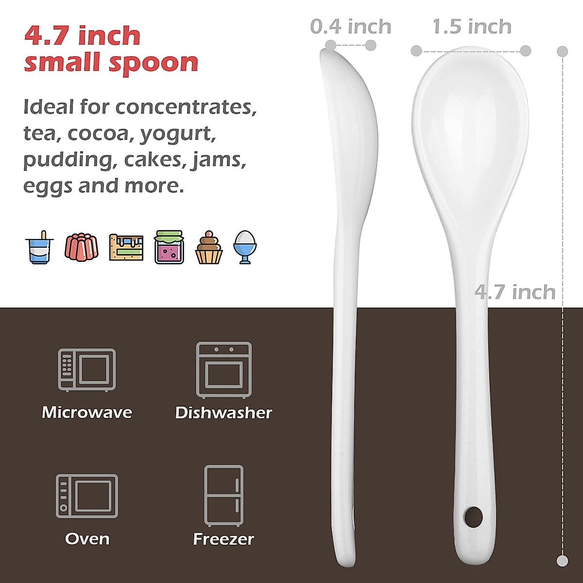 AceElite Espresso Spoons 8 Pieces, Ceramic Coffee Spoons Set, White Small Spoons for Coffee, Tea, Yogurt, Sauce and Desserts, Ice Cream, Teaspoons Dishwasher Safe, 4.7 inch