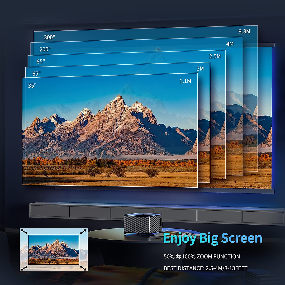 OTOUCH Projector Native 1080P 18000LM/800ANSI 5G WiFi Bluetooth Projector 4K Support ±50° 4P Keystone/Phone Sync/HiFi Speakers/BT Remote/500''/50% Zoom for Phone PC TV Stick PPT Home 2023 Upgraded