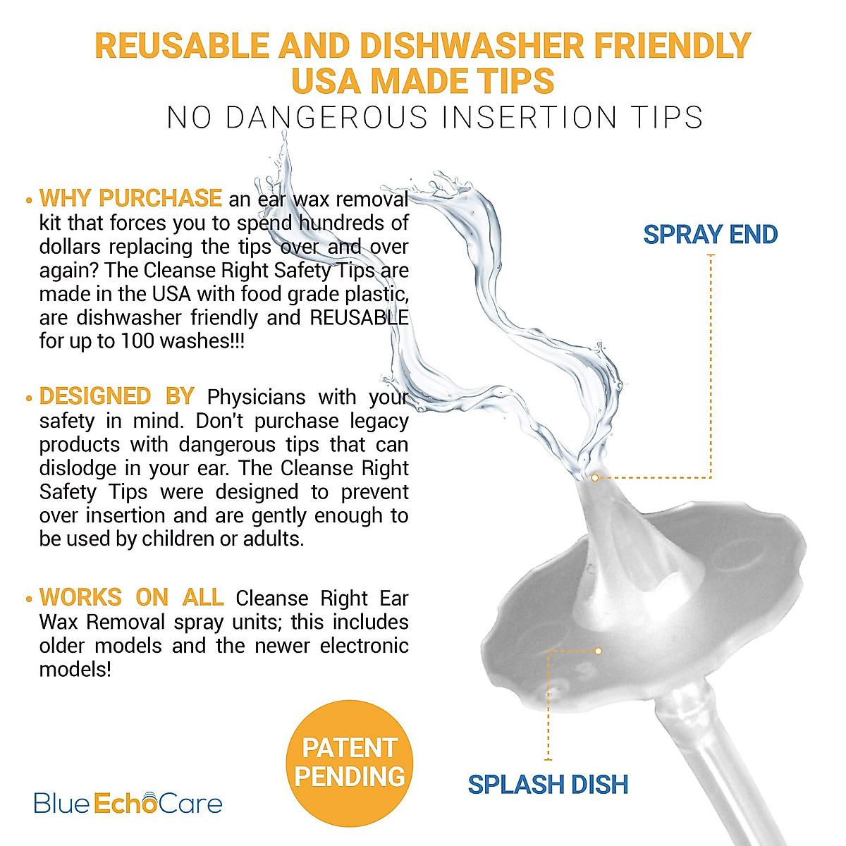 Cleanse Right - Ear Wax Removal Kit- USA MADE Ear Spiral, Cotton Swab Alternative, USA Made, Reusable, Dishwasher Friendly Tips! Wash Basin, Syringe. Cleaner Irrigation Tool to Remove Earwax Blockage