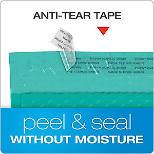 Quality Park Bubble Mailers, 8.25 x 11 Shipping Envelopes, Water Resistant Teal Poly Padded Envelopes, Redi-Strip Peel Off Closure, 25/Box (QUA85860)