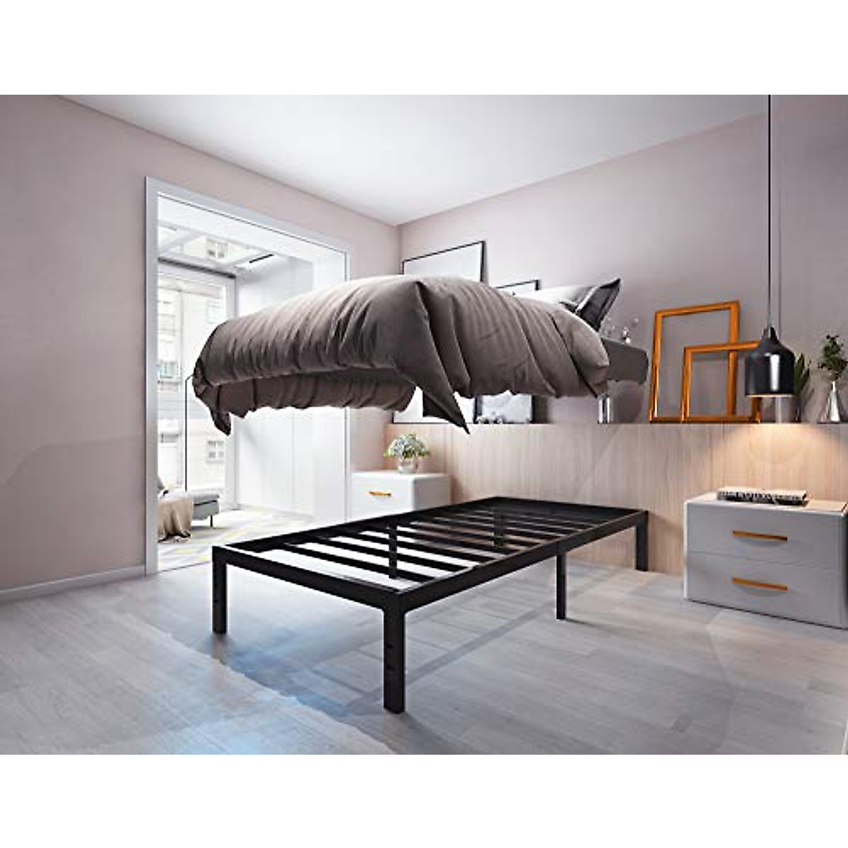 Homdock 14 Inch Twin XL Bed Frame/Sturdy Strong Steel Structure 3500 lbs Heavy Duty/Noise Free/None Slip Mattress Foundation/No Box Spring Needed Metal Platform/Black Finish, Twin XL