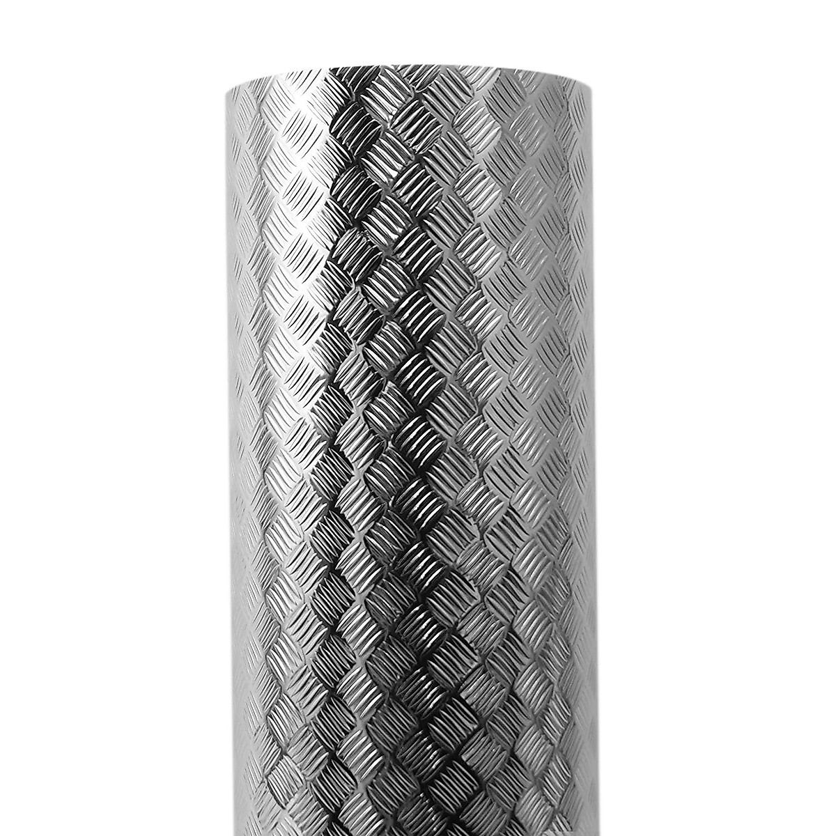 Industrial Utility Diamond Plate Metallic Chrome Finish Vinyl Wrap Silver 17.8 Inches x 6.5 Feet Sheet Adhesive Roll for Shelves Walls Flooring