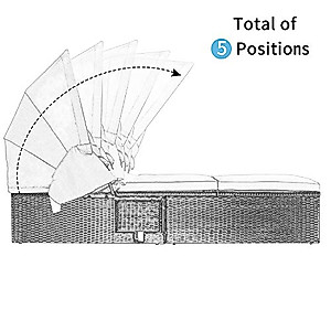 Merax Blue Outdoor Wicker Lounge Chaise with Cushions,Canopy and Cup Table Singe Pool Loungers Chairs Black, 1 Set