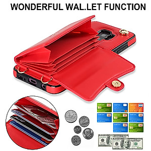 ONV Wallet Case Compatible with Samsung Galaxy S9 Plus - Adjustable Crossbody Lanyard [RFID] Metal Closure Card Holder Slots Cash Pocket Stand Multifunction Cover for Samsung Galaxy S9 Plus [FQ] -Red