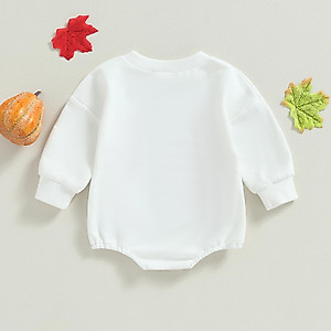 Karuedoo Halloween Baby Boy Girl Clothes Pumpkin Romper Sweatshirt Romper Crewneck Oversized Long Sleeve Bodysuit Outfit (On Wednesdays We Wear Pink, 0-3 Months)