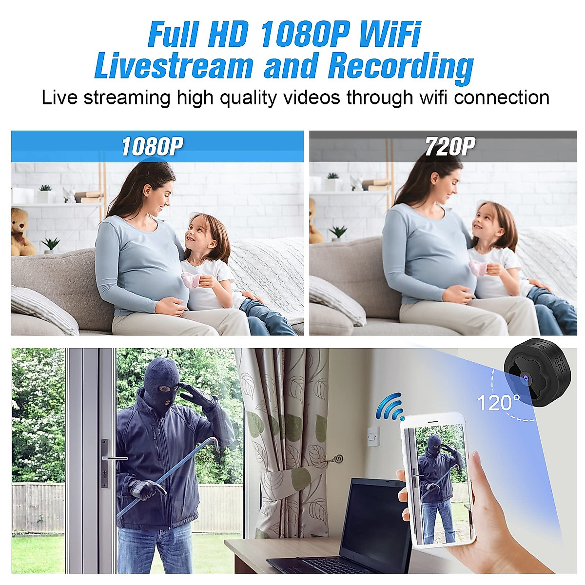 WiFi Spy Hidden Camera Mini Wireless Portable Nanny Cam,1080P HD Small Indoor Security Cameras with Night Vision Motion Detection Alert for Phone APP, Tiny Spy Cam for Home/Apartment/Car/Office/Baby