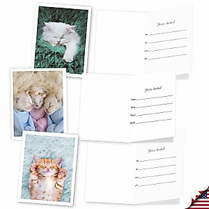 The Best Card Company - 20 Kids Invitation Note Cards with Envelopes (4 x 5.12 Inch) - Box of Assorted RSVP Invites (10 Designs, 2 Each) - Fluffy Furballs AM7168ING-B2x10