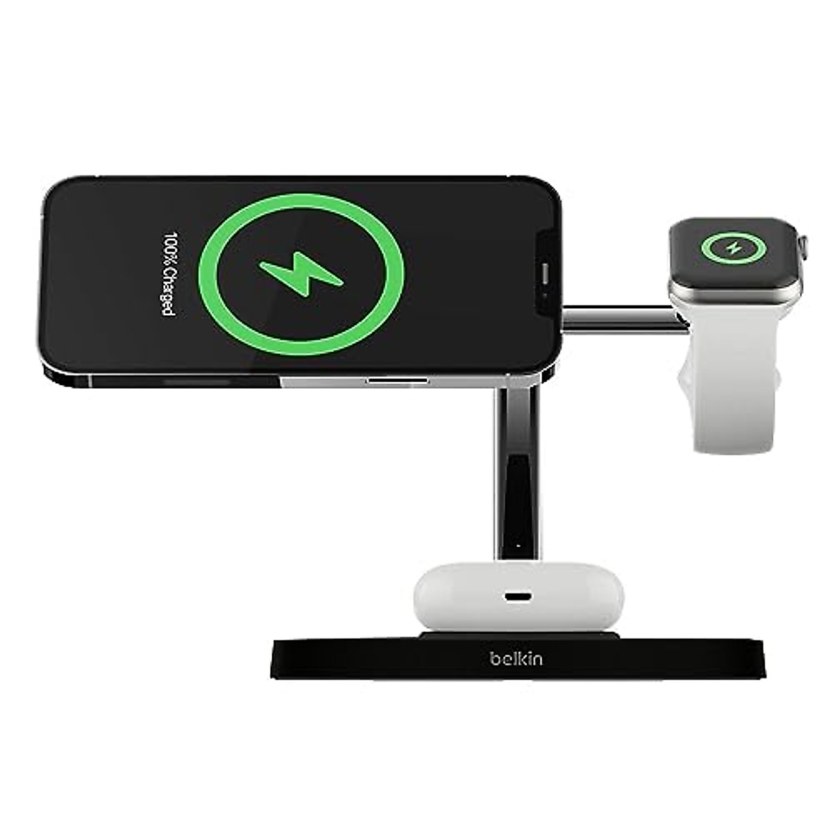 Belkin MagSafe 3-in-1 Wireless Charging Stand (Older 2021 Release) for Apple Watch, iPhone Series, AirPods - Black