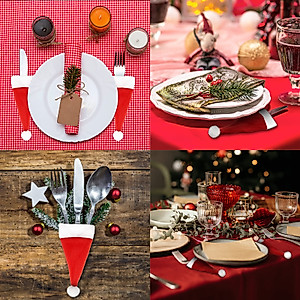 GSD 32pcs Santa Tableware Holders Wine Bottle Cover Silverware Cutlery Decor for Christmas Dinner Table Decorations, (Red & White)