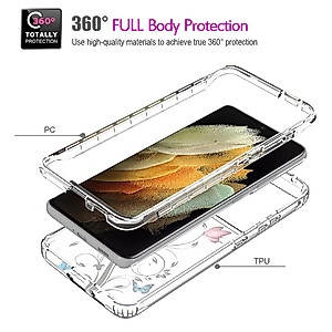 Vavies Case for Galaxy S21 Ultra 5G Case, SM-G998U Case with Tempered Glass Screen Protector, Full Body Clear with Floral Protection Phone Cover Cases for Samsung Galaxy S21 Ultra 5G (Butterfly Tree)
