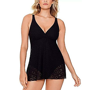 Swim Solutions Womens Flyaway V-Neck Tummy Control Swimdress Black 14