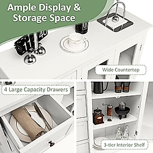 PETSITE Sideboard Buffet Storage Cabinet, Modern Credenza Coffee Bar Station Console Table Cupboard for Kitchen Entryway Dining Room, White