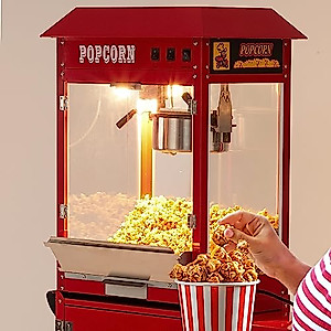 Aibudy Popcorn Popper with Cart and Stand,Theater Commercial Vintage Popcorn Maker with 8 Oz. Stainless Steel Kettle and Storage Included, Red