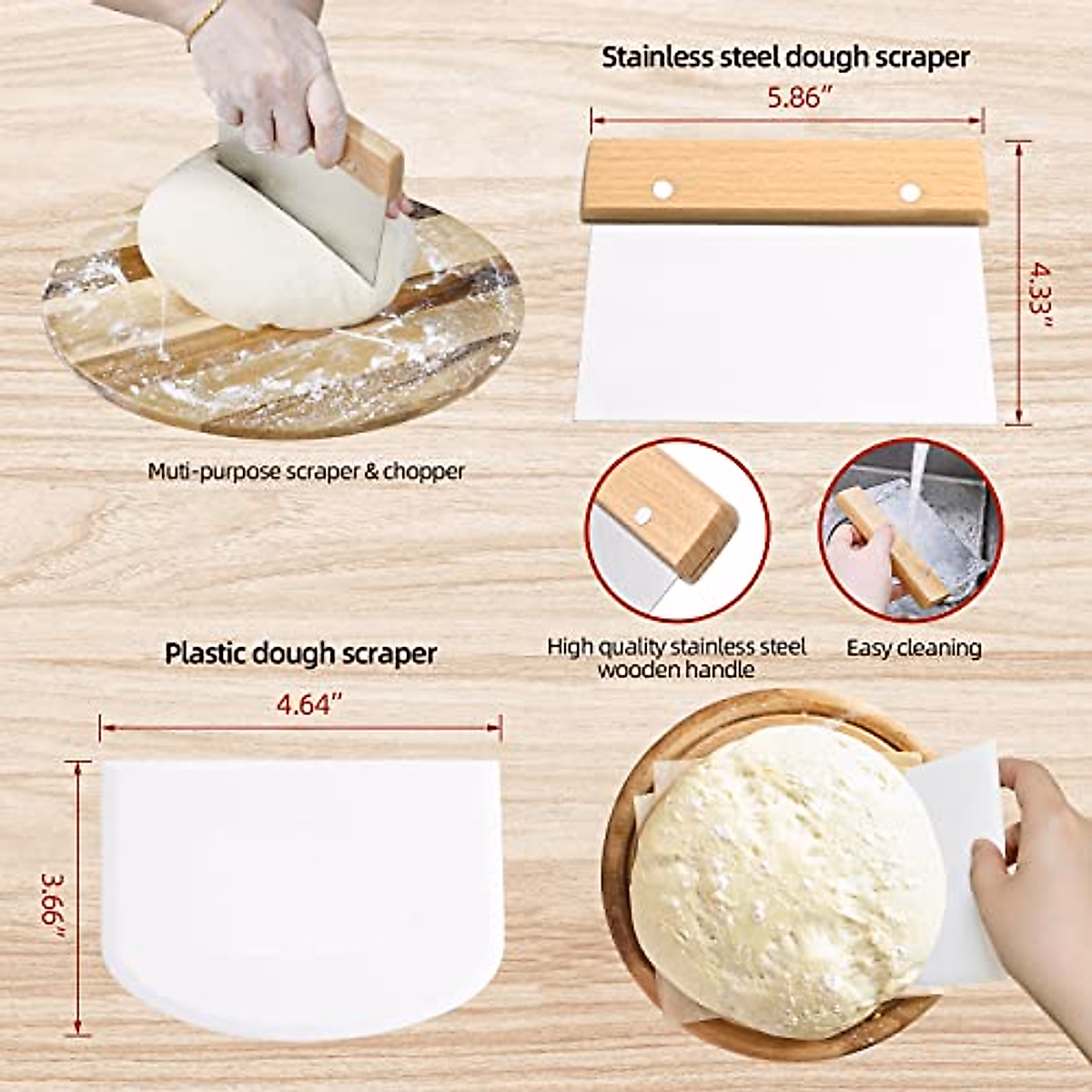 Banneton Bread Proofing Basket Set With Sourdough Bread Baking Supplies, Bread Making Kit Include 9''Round 10'' Oval & Baguette Cane Sourdough Proofing Basket With Dough Whisk Scrapers +Bread Lame…