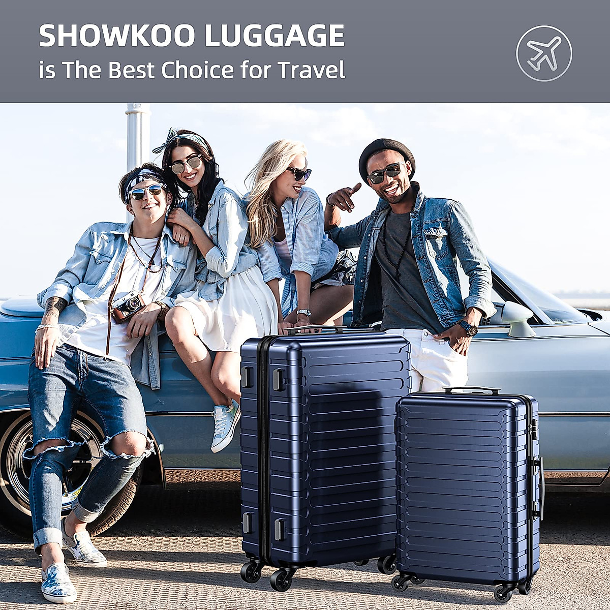 SHOWKOO Luggage Expandable Hardside Lightweight Durable Spinner Wheels Clearance Suitcase Set with TSA Lock 3 PCS (Deep blue)