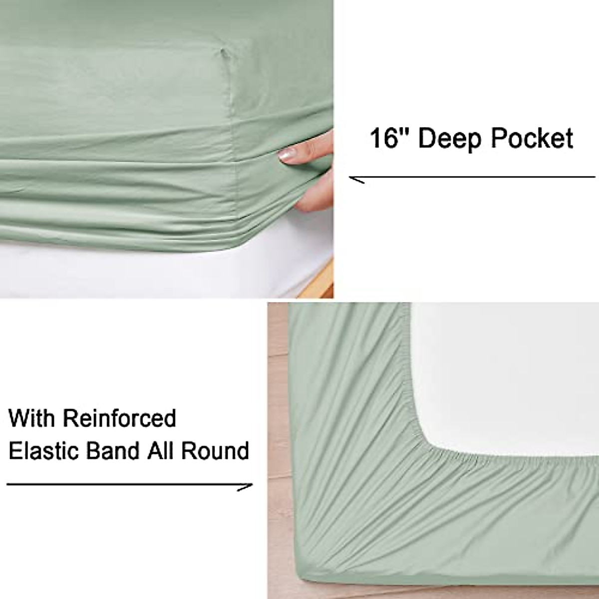 PHF 100% Garment Washed Cotton Sheets Set Twin Size, Ultra Soft Cotton Bedding Sheets Set, 3 PCS Breathable Moisture-Wicking DurableSheet Set,Deep Pocket Cotton Bed Sheet Up to 16", Sage Green