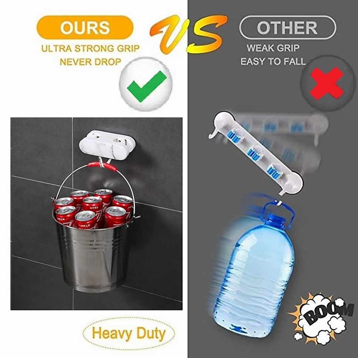 Mop and Broom Holder,Broom and Dustpan Hanger Holder Wall Mount Waterproof Heavy Duty Self Adhesive Gripper No-Drilling,Space Saver Tool Organizers For Kitchen,Garage,Bathroom,Laundry Room (Black)