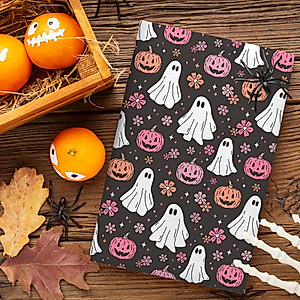 JarThenaAMCS 8 Sheet Halloween Little Boo Wrapping Paper -Not Roll- Pumpkin Ghost Gift Wrap Paper Folded Flat Art Paper for DIY Crafts Birthday Party Supplies, 19.7 x 27.6 Inch