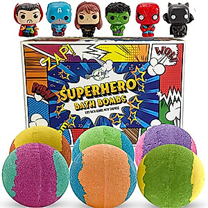 Bath Bombs for Kids with Toys Inside - Organic Bubble Bath Fizzies with Superhero Toy Surprises - Gentle and Kids Friendly Organic Bubble Bath Fizzy, Birthday, Easter Basket Gift for Girls and Boys