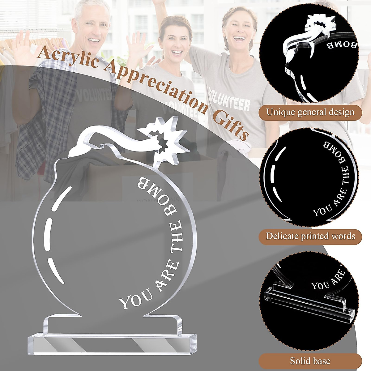 Maitys Thank You Gift Employee Inspirational Acrylic Sign Prizes Christmas Appreciation Gift National Boss Day Gift Medical Assistant Gift Keepsake for Nurse Women Teacher Team Volunteer(Bomb)