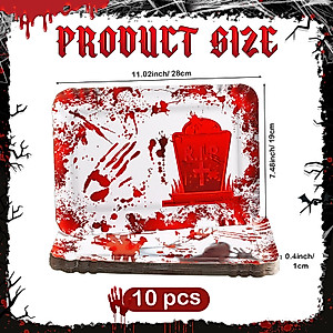 Rtteri 10 PCS Halloween Serving Trays Party Decorations 11 x 7.5 Halloween Food Trays Bloody Handprint Spooky Tray Bloody Paper Trays for Halloween Dessert Cupcake Birthday Party Tableware Supplies