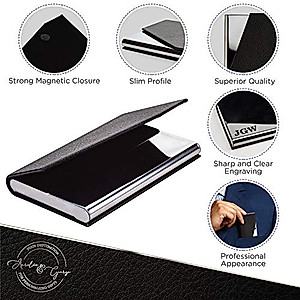 Aurelie & George Personalized Business Card Holder - Elegant and Slim Card Case - Custom Engraved Card Carrier for Men and Women - Made from Leatherette and Stainless Steel