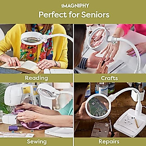 iMagniphy 8X Desk Magnifier with Light- Desktop Magnifying Glass with Light and Stand- Great to Repair Tech Gadgets & Hands-Free Reading, Crafts- Magnifying Desk Lamp with 6 LED Lights & Sturdy Base