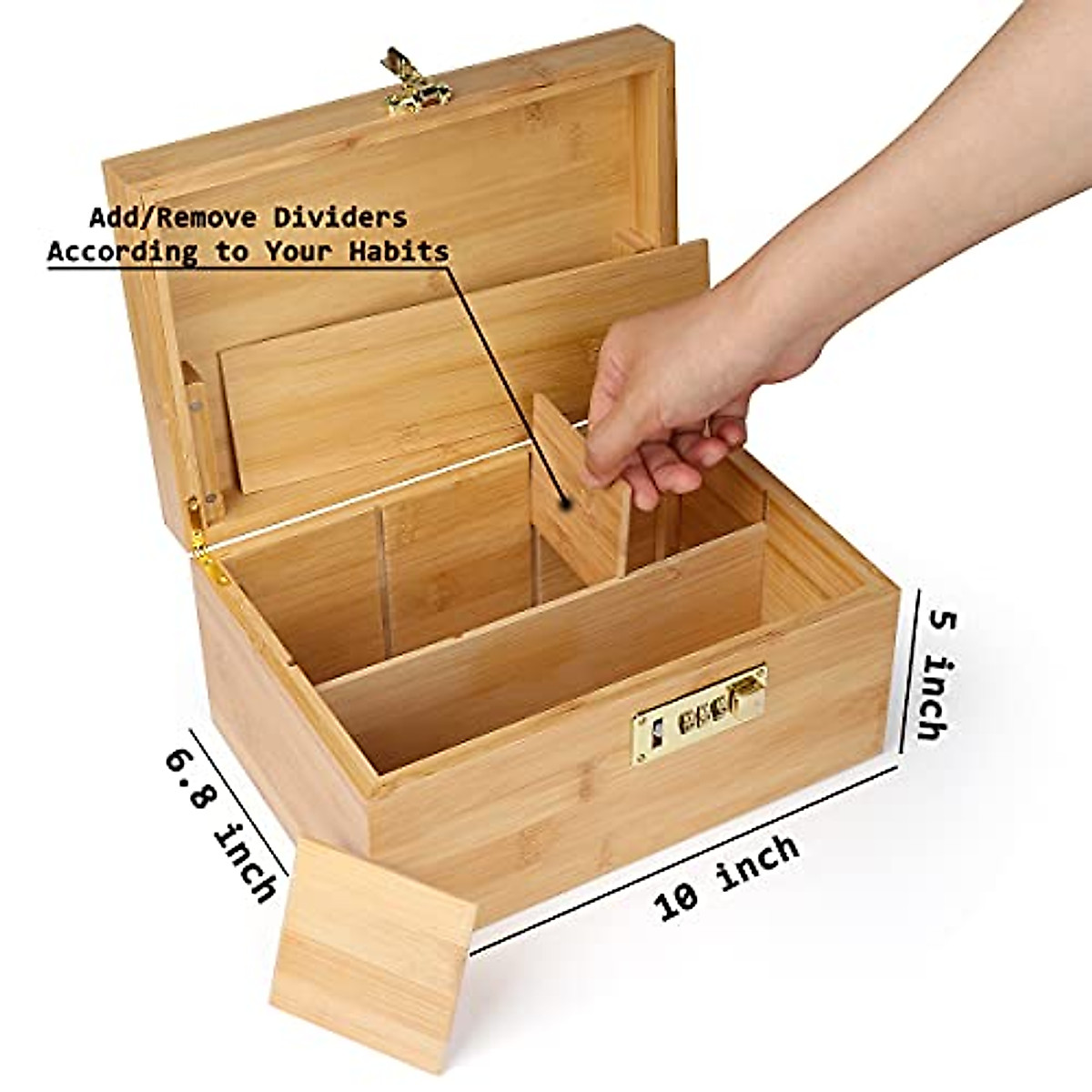 OZCHIN Large Bamboo Box with Combination Lock Decorative box for Home Locking Storage Bamboo Box
